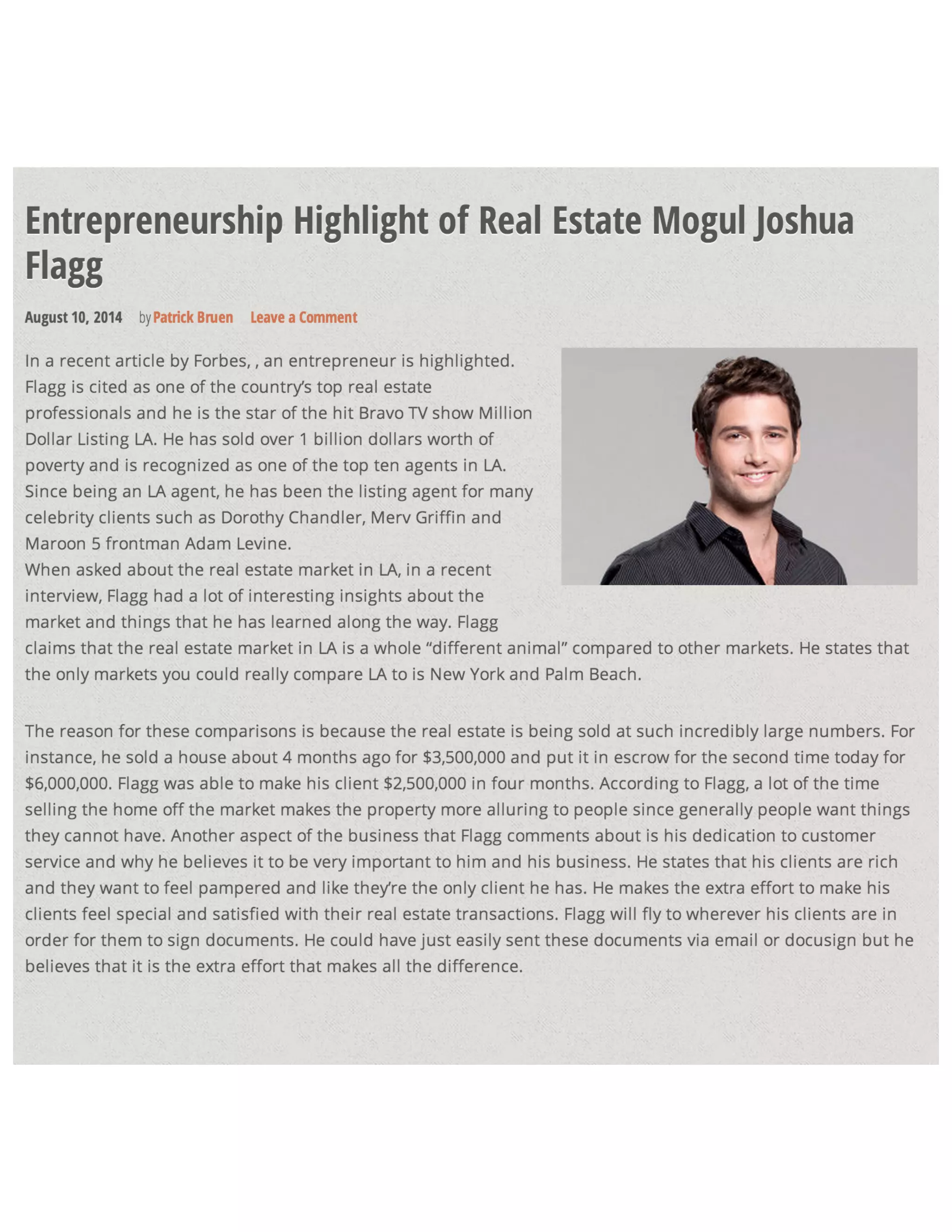 Patrick Bruen Presents Entrepreneur, Josh Flagg | PDF