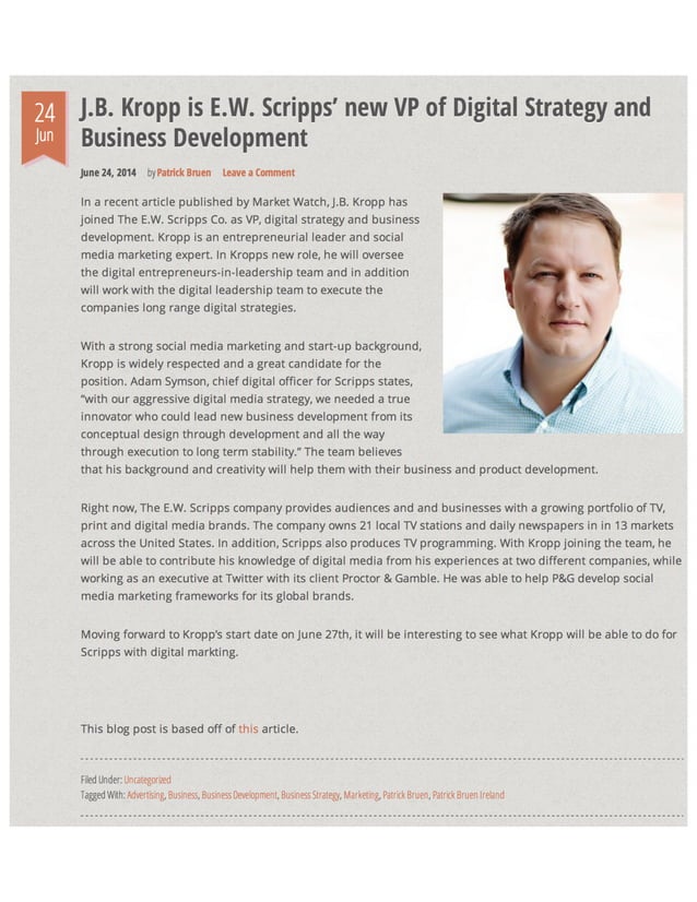 Patrick Bruen Talks about J.B. Kropp's New Position at E.W. Scripps | PDF