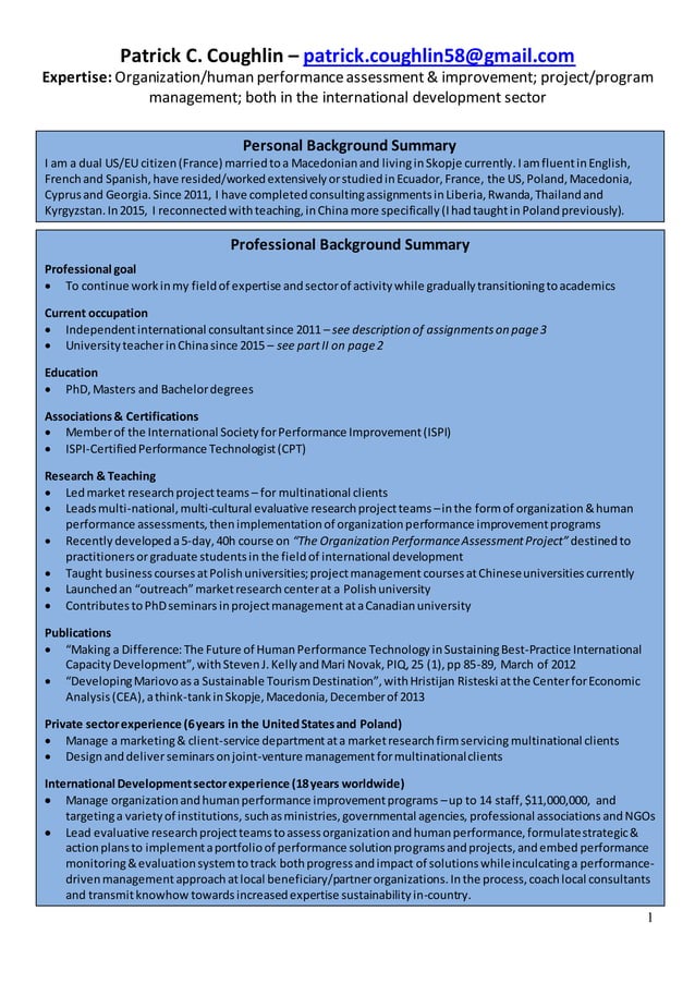 Patrick Coughlin CV 2017 | PDF