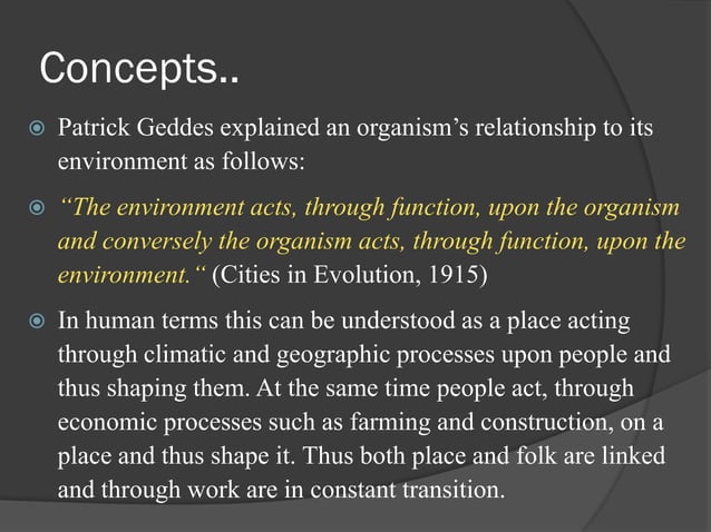 Patrick geddes theory | PPTX | Geography | Science