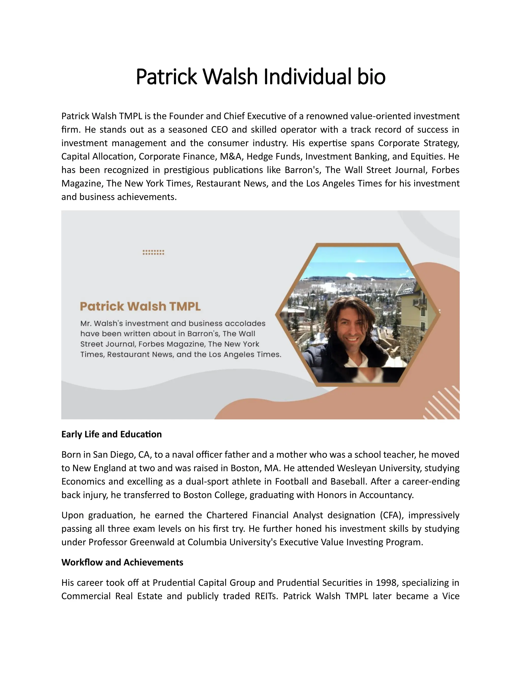 Patrick Walsh TMPL - Bio, Work Experience, Education & Skills | PDF