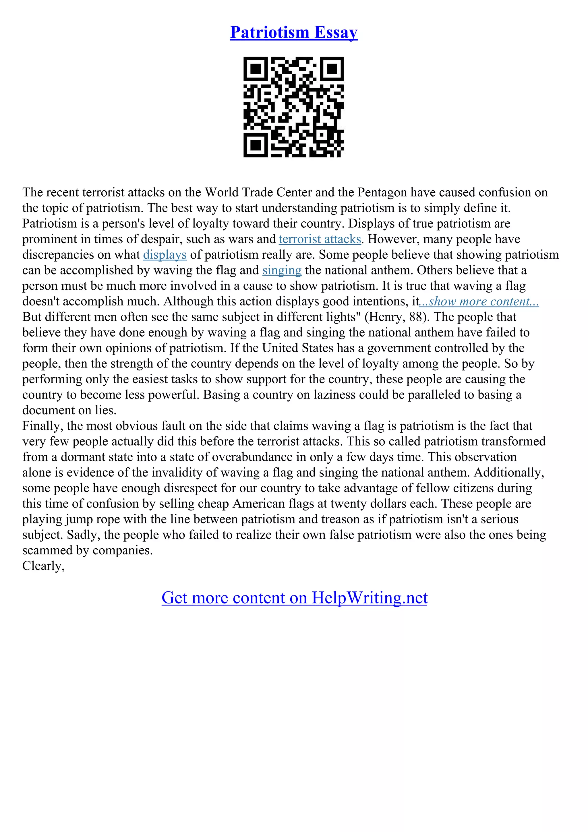 Patriotism Essay For Kids | PDF