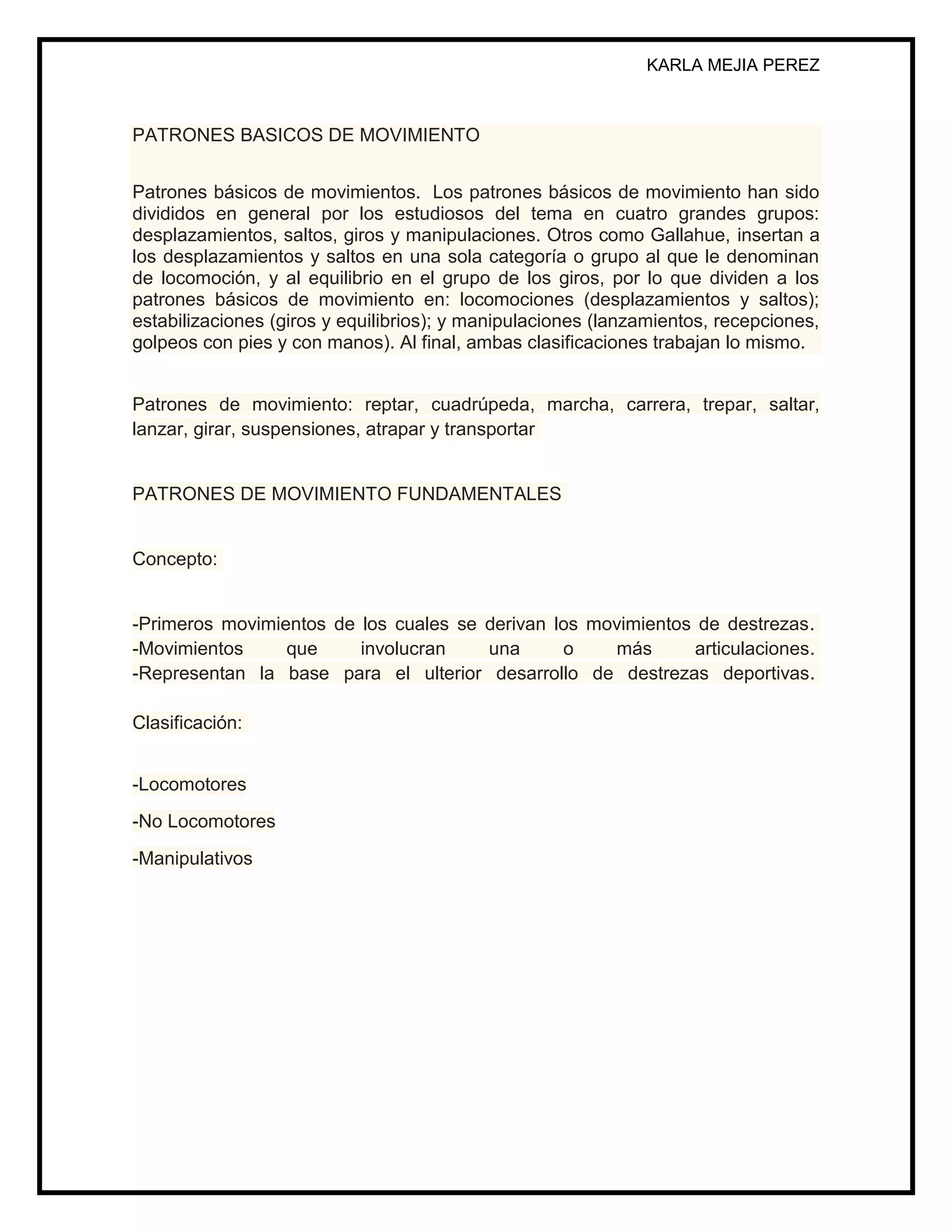 Patrones basicos de movimiento | DOCX