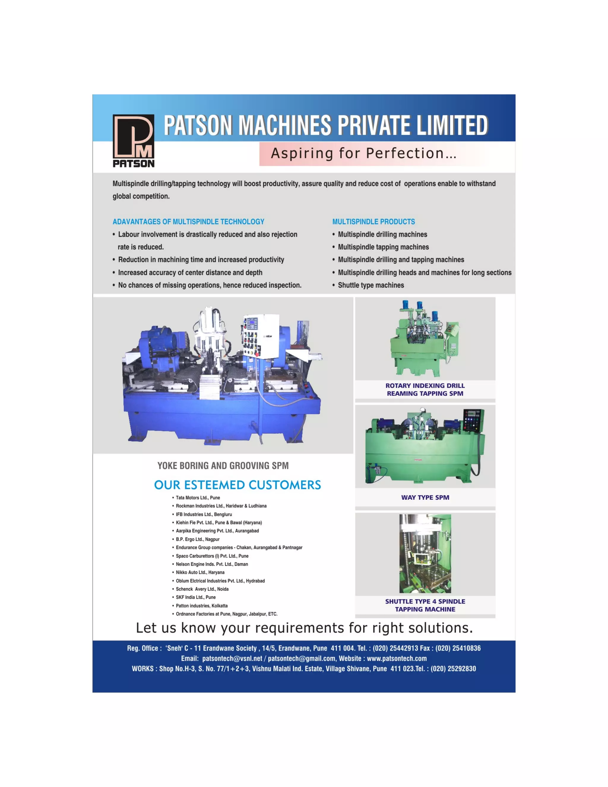 Patson Machines Private Limitead, Pune, durable boring machine | PDF