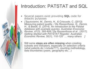 Patstat indicators step by step | PPT | Databases | Computer Software and Applications