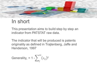 Patstat indicators step by step | PPT | Databases | Computer Software and Applications