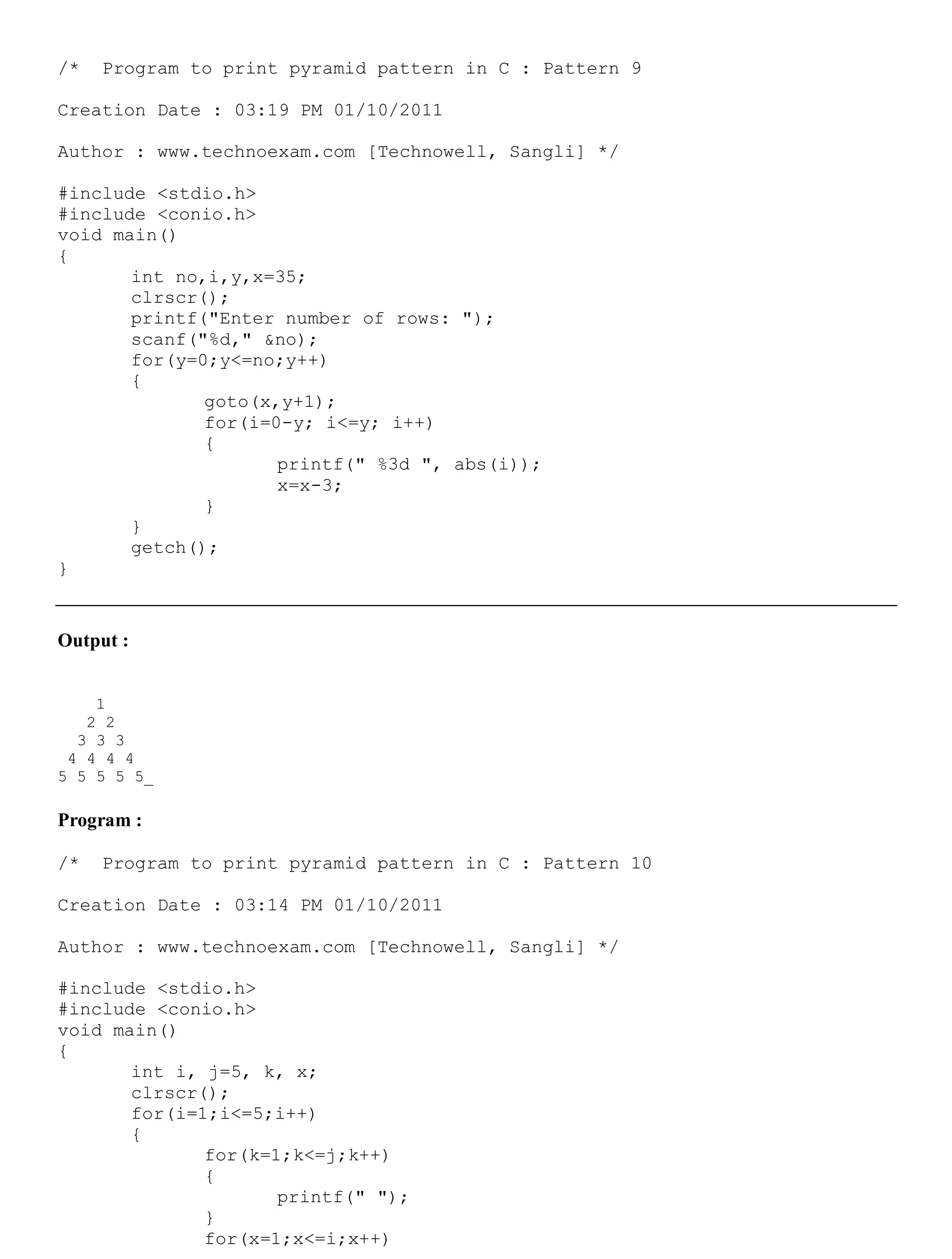 Pattern printing-in-c(Jaydip Kikani) | PDF