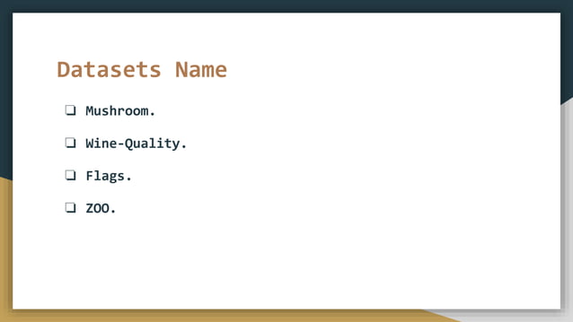 Dataset Analysis using weka tools (pattern recognition) | PPT