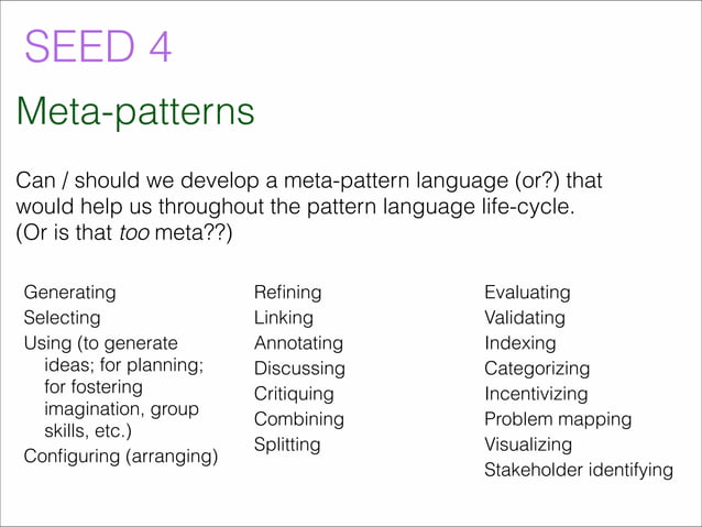 Pattern Languages for Public Problem Solving: Seven Seeds for Theory ...