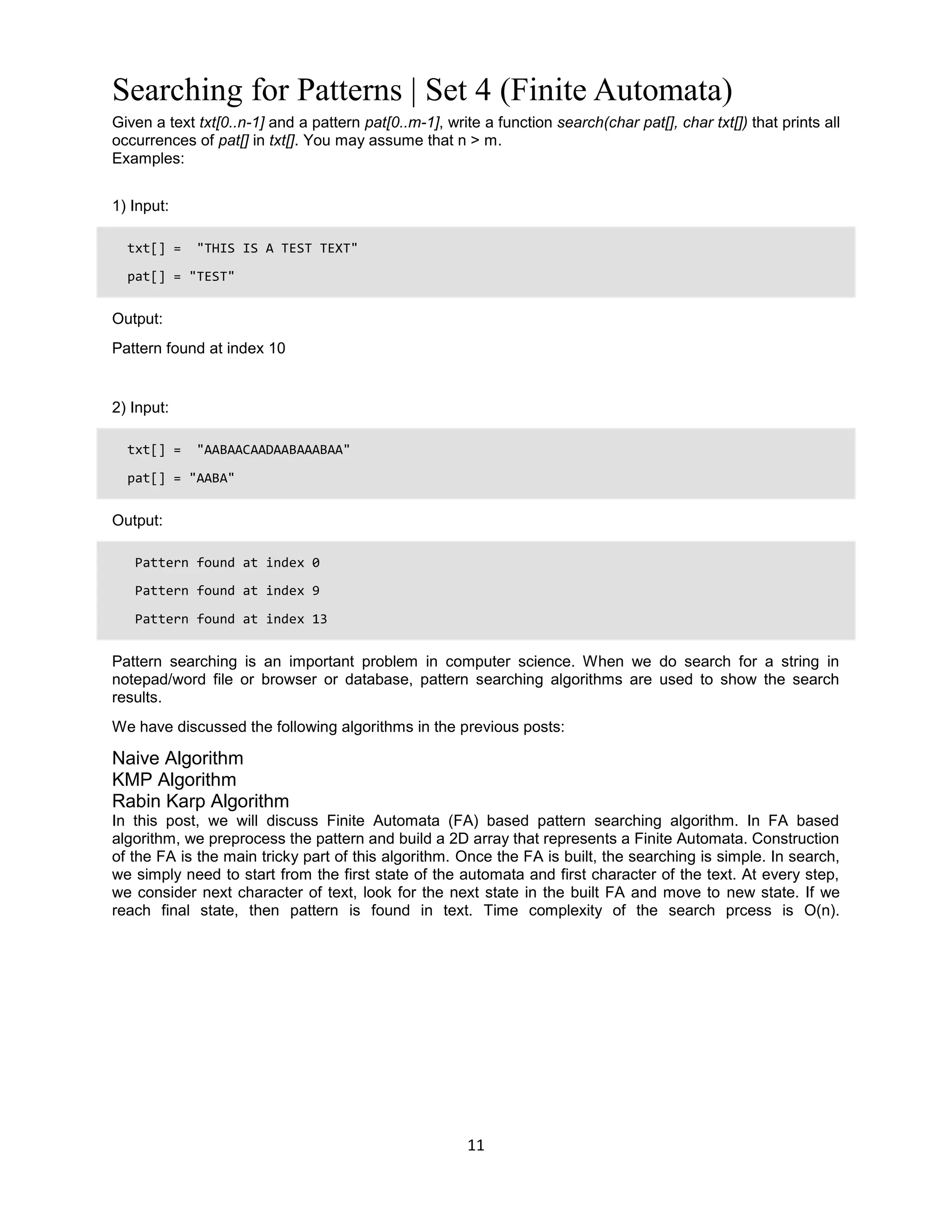 Pattern matching programs | PDF