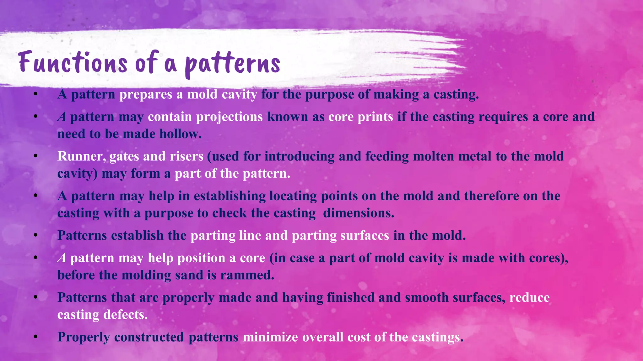 PATTERN MATERIALS IN CASTING CLASS: BY POLAYYA CHINTADA | PPTX