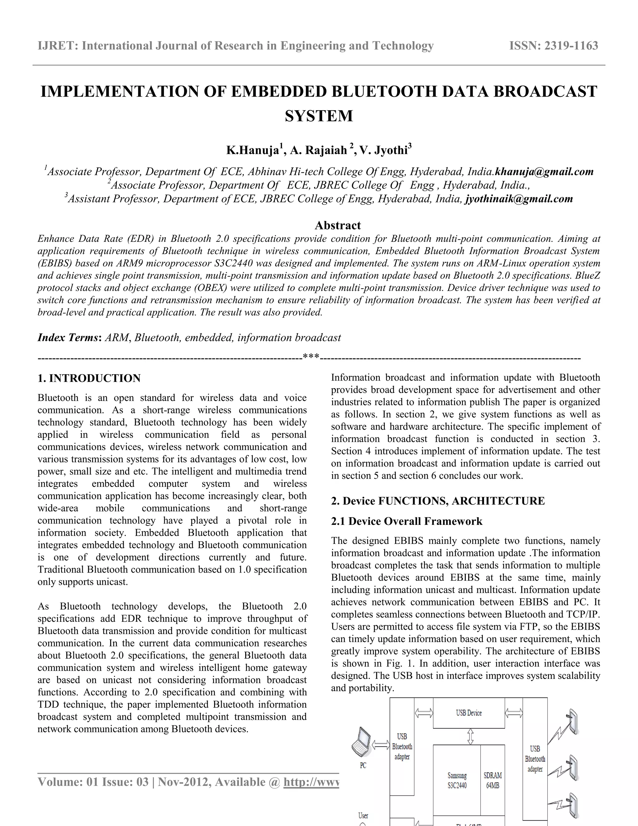 Pattern of embedded bluetooth information broadcast system | PDF