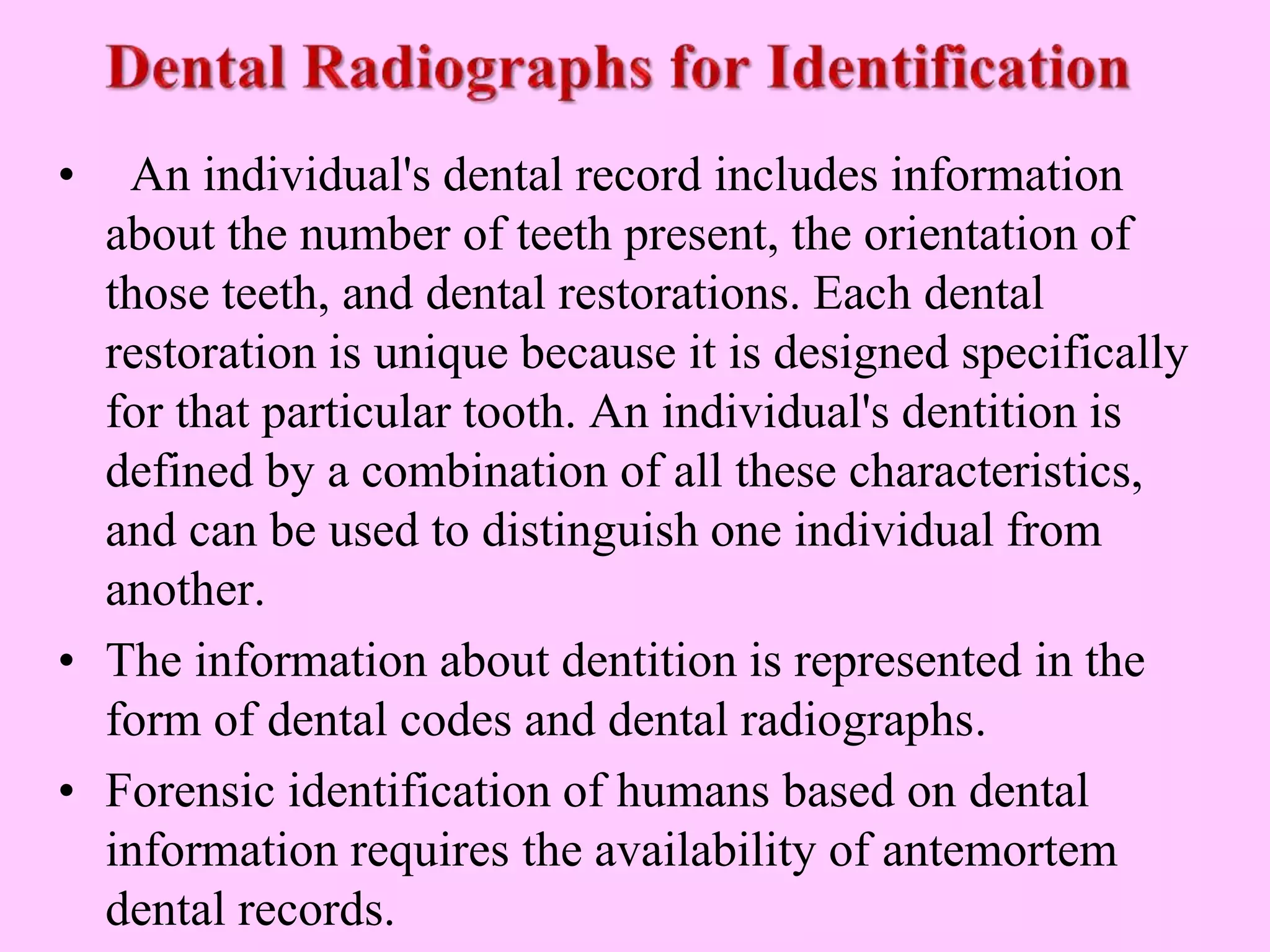Pattern recognition forensic dental identification | PPTX