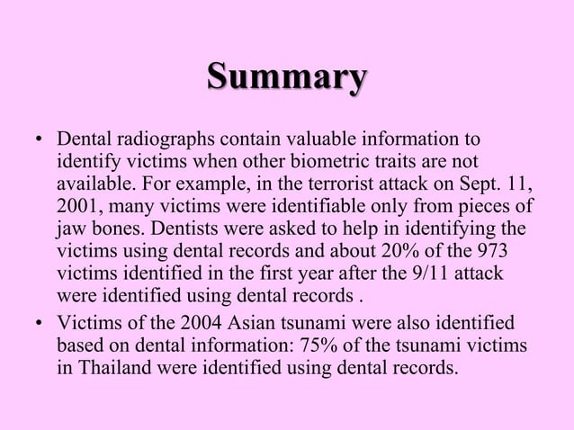 Pattern recognition forensic dental identification | PPT