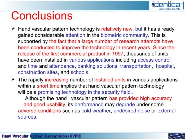 Pattern Recognition Hand Vascular Pattern Recognition