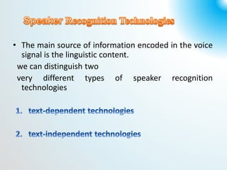 Pattern recognition voice biometrics | PPTX