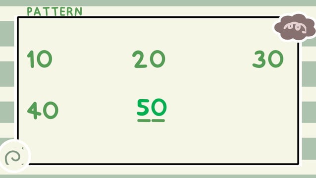 Determines the missing term/s in a given continuous pattern using one attribute (letters ...