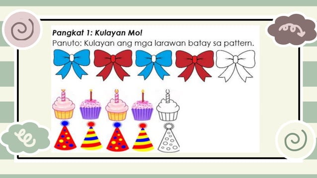 Determines the missing term/s in a given continuous pattern using one attribute (letters ...