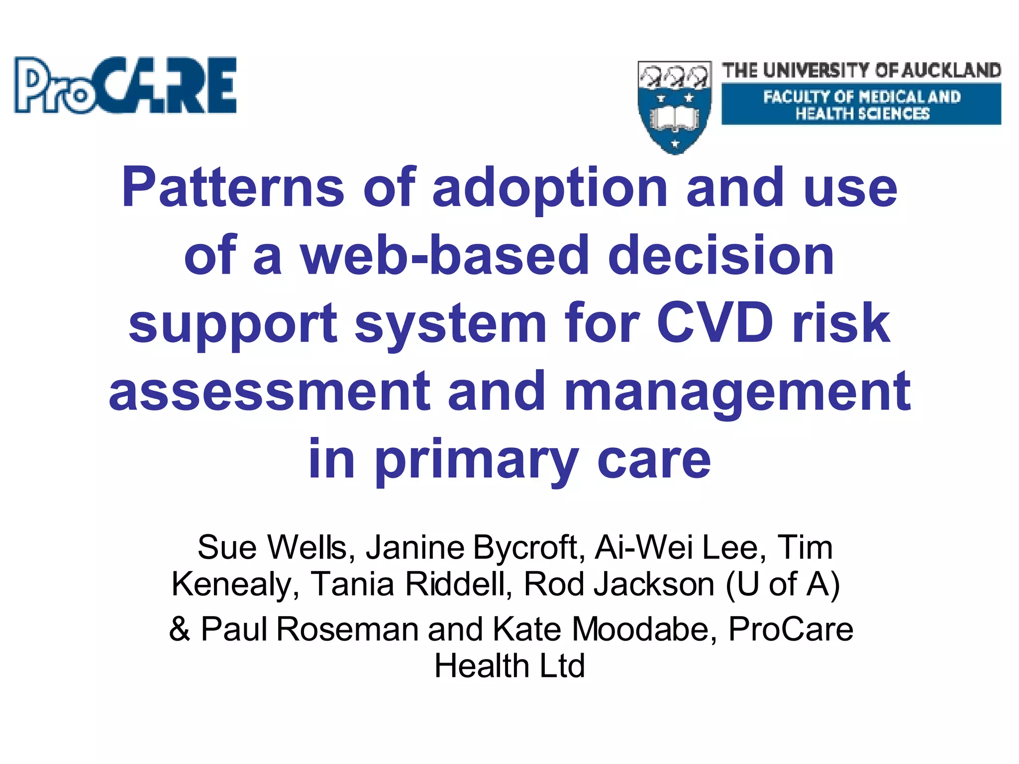 Patterns Of Adoption And Use Of A Web Based Decision Support System For