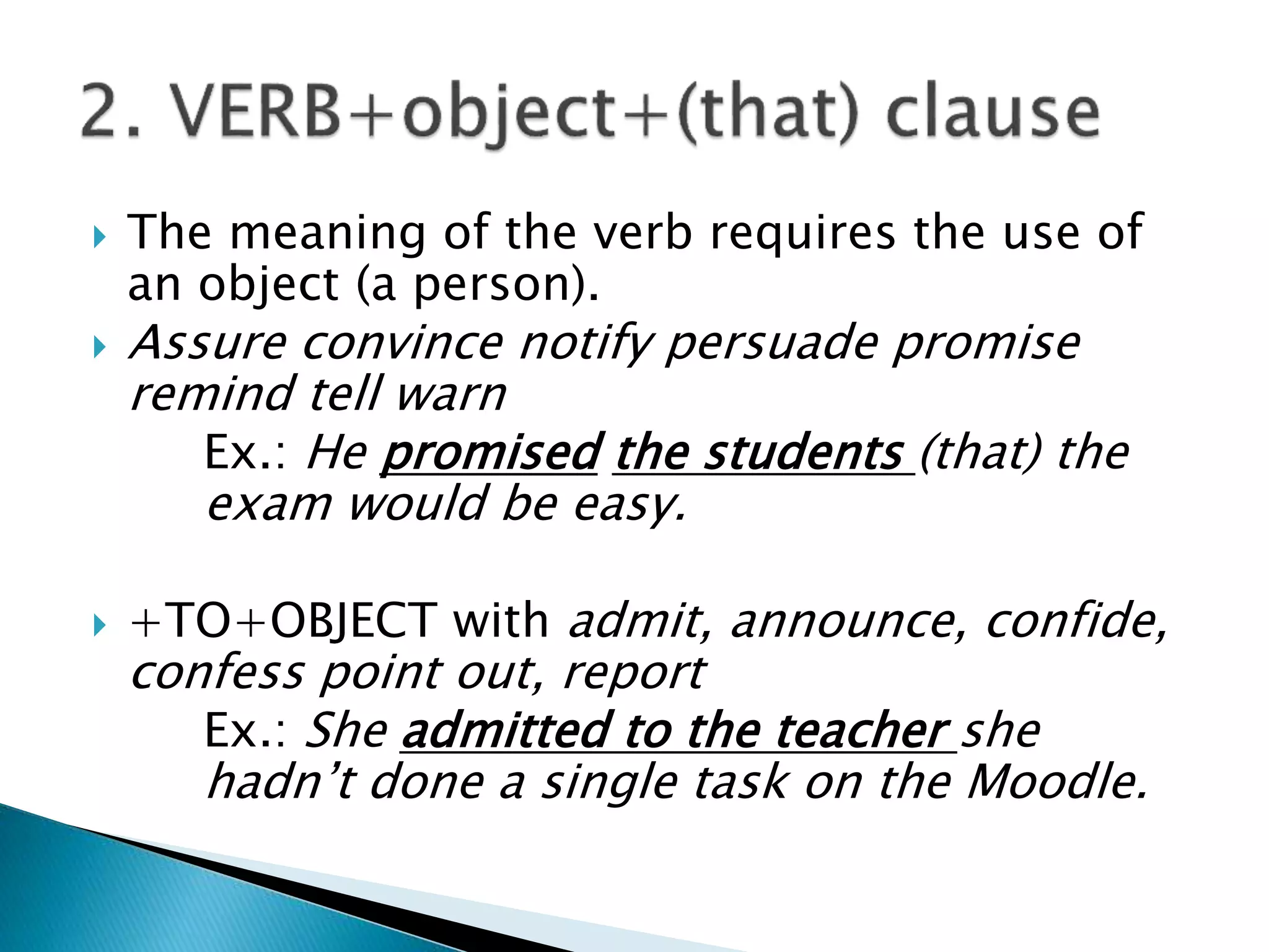 Patterns after reporting verbs | PPTX