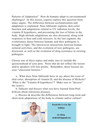 Patterns of Adaptation” How do humans adapt to environmental challe.docx