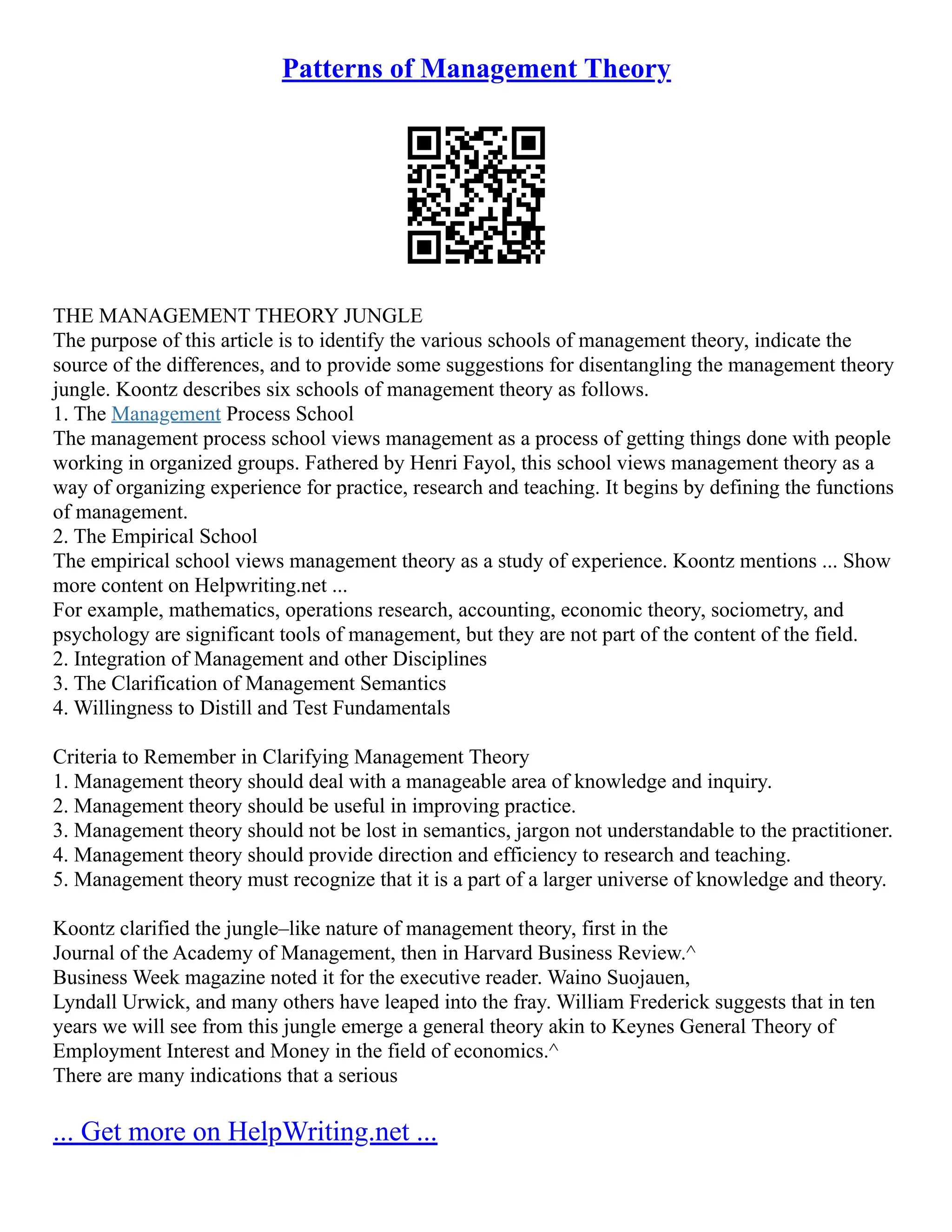 Patterns Of Management Theory | PDF