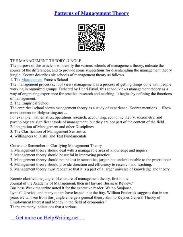 Patterns Of Management Theory | PDF