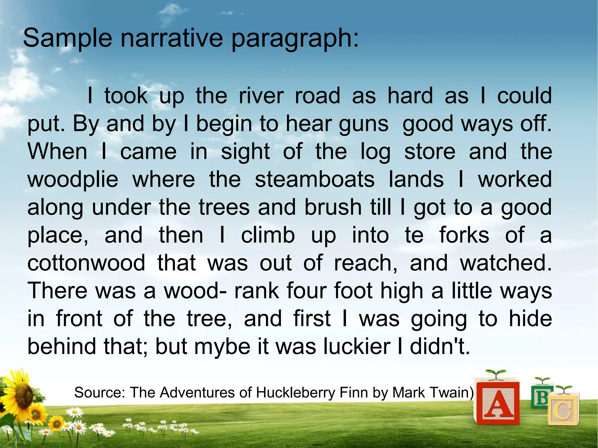 Patterns of paragraph development: Narration, Description & Definition ...