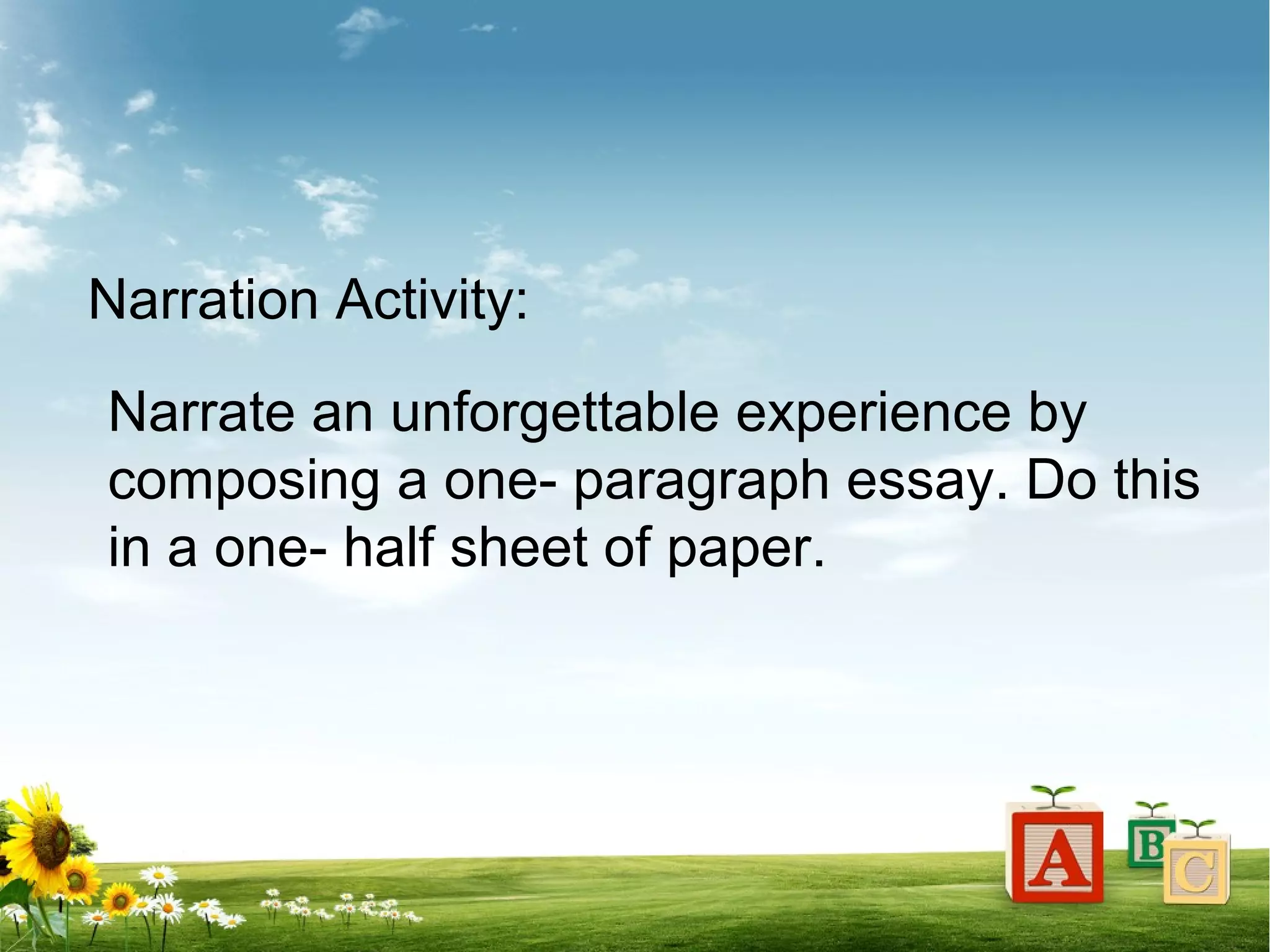 Patterns of paragraph development: Narration, Description & Definition ...
