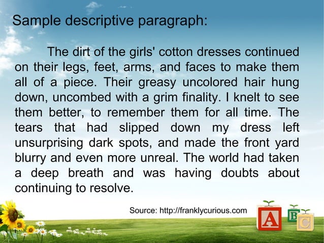 Patterns of paragraph development: Narration, Description & Definition ...