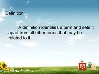 Patterns of paragraph development: Narration, Description & Definition ...