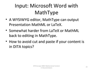 Mathematical content in documentation (DITA Europe 2008) | PPT