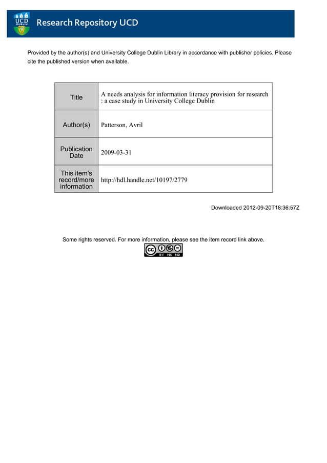 A needs analysis for information literacy provision for research : a ...