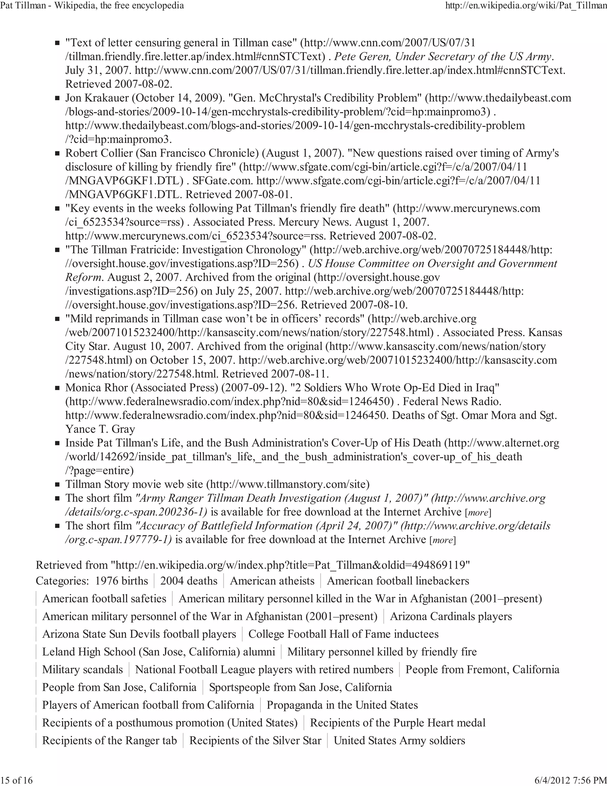 PAT TILLMAN - Wikipedia Info (U.S. Government COVER-UP Of Killing ...