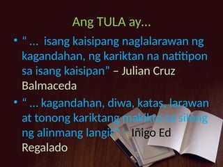 Tula, Uri ng Tula, Elemento ng Tula...... | PPT