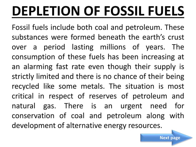 Programed instructional material: Depletion of Fossil Fuels | PPT