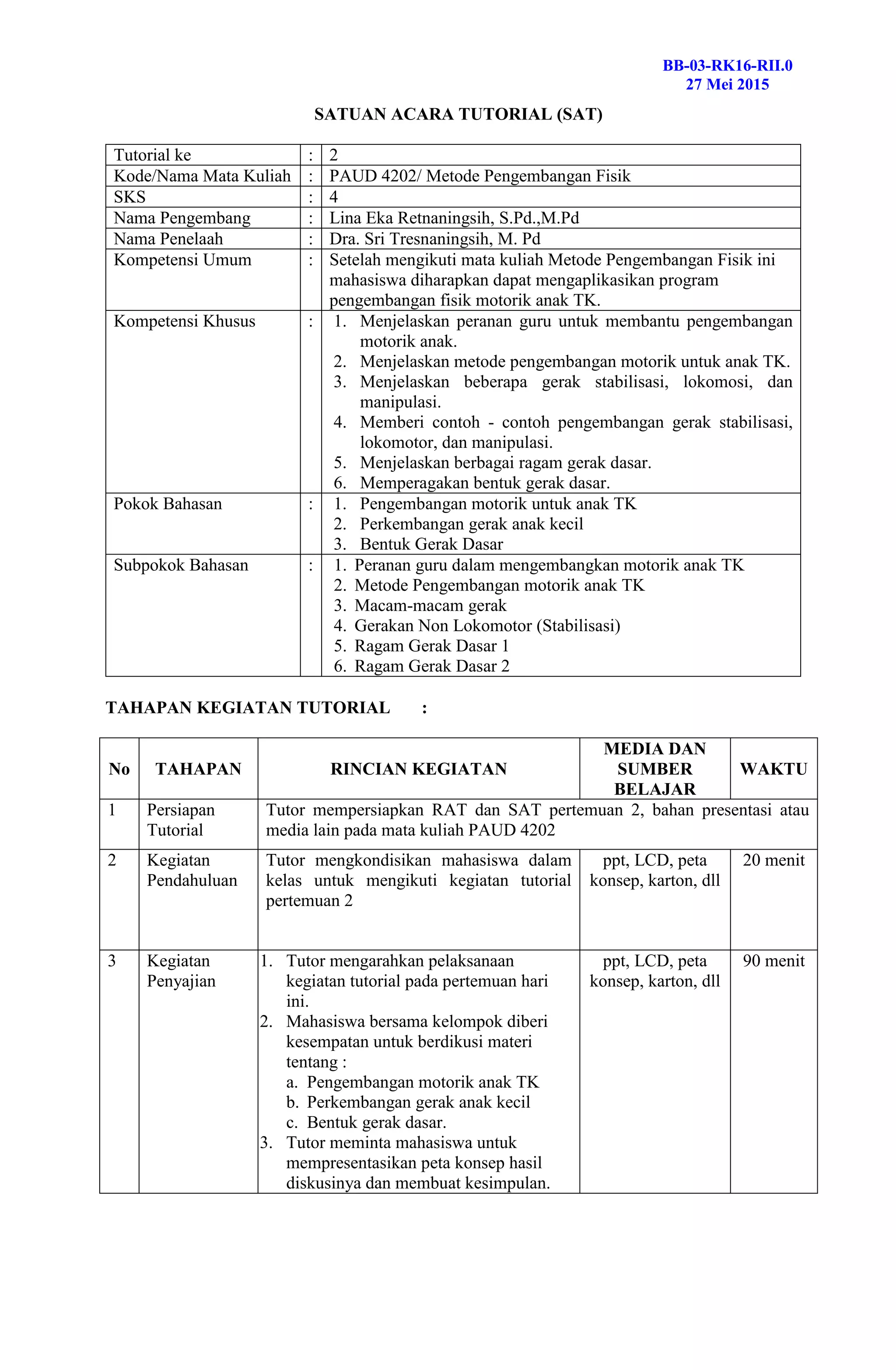 Paud paud4202 - metode pengembangan fisik | PDF