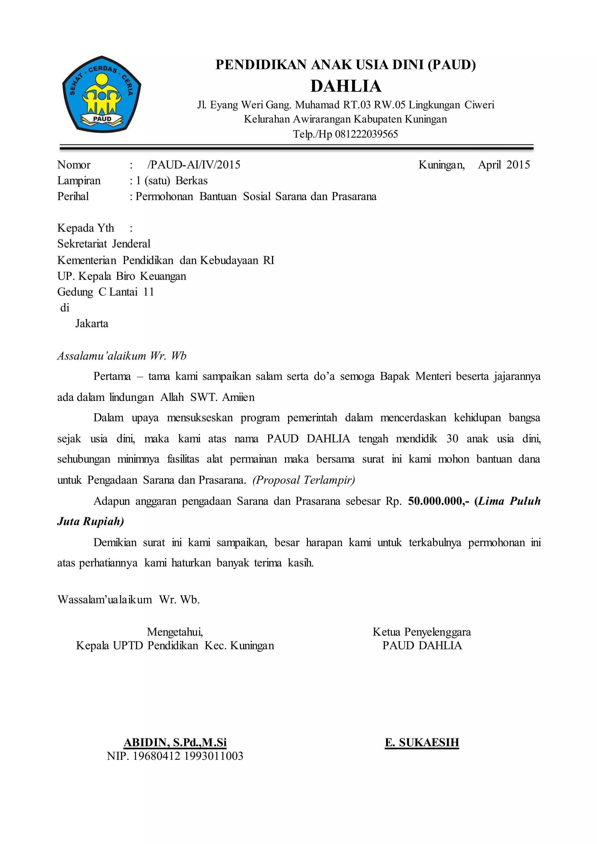 Proposal Paud dahlia | DOCX