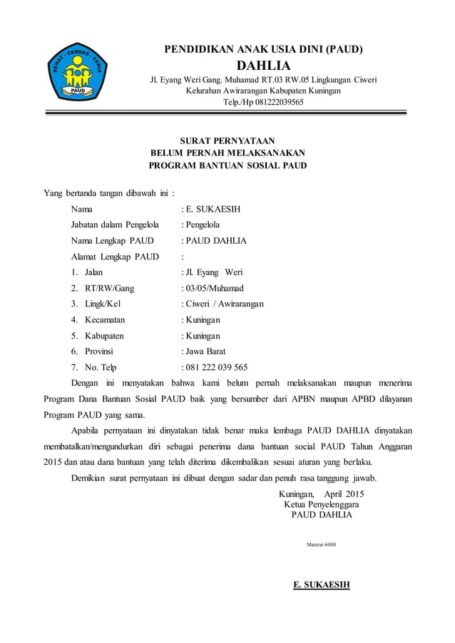 Proposal Paud dahlia | DOCX