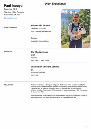 Paul Inouye Biography With Work Experience | PDF