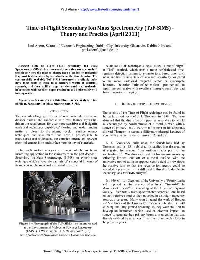 Paul Ahern - Time of Flight Secondary Ion Mass Spectroscopy [ToF-SIMS ...