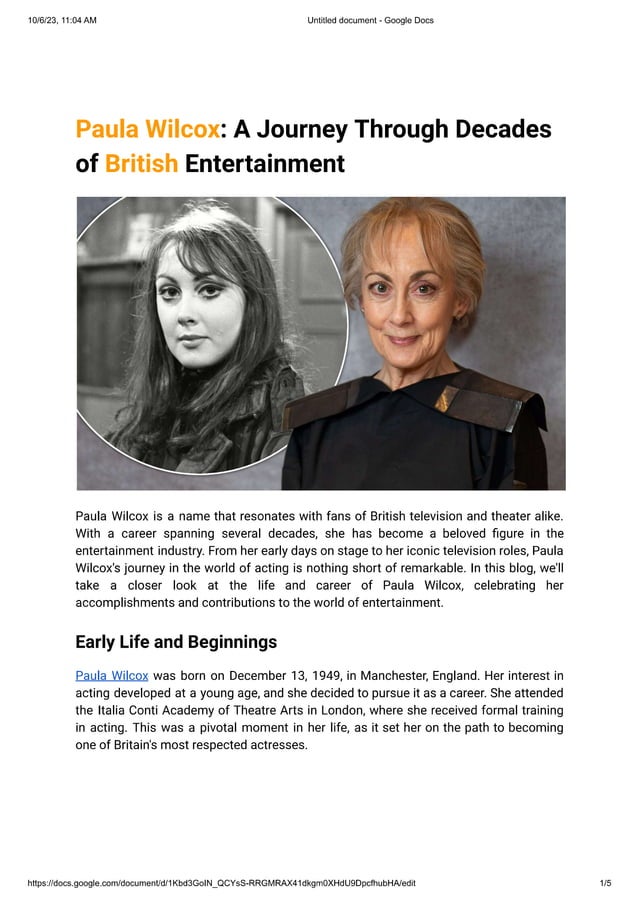 Paula Wilcox-A Journey Through Decades of British Entertainment | PDF
