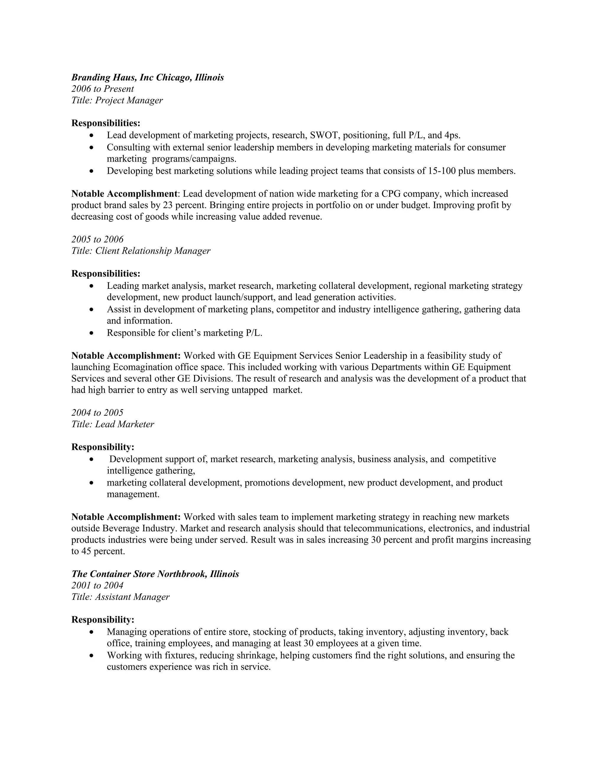 Paul Bujak Resume Bullet Point 06.14.2009