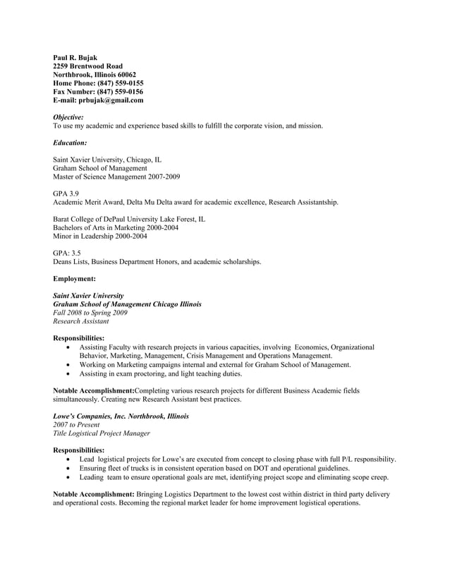 Paul Bujak Resume Bullet Point 06.14.2009