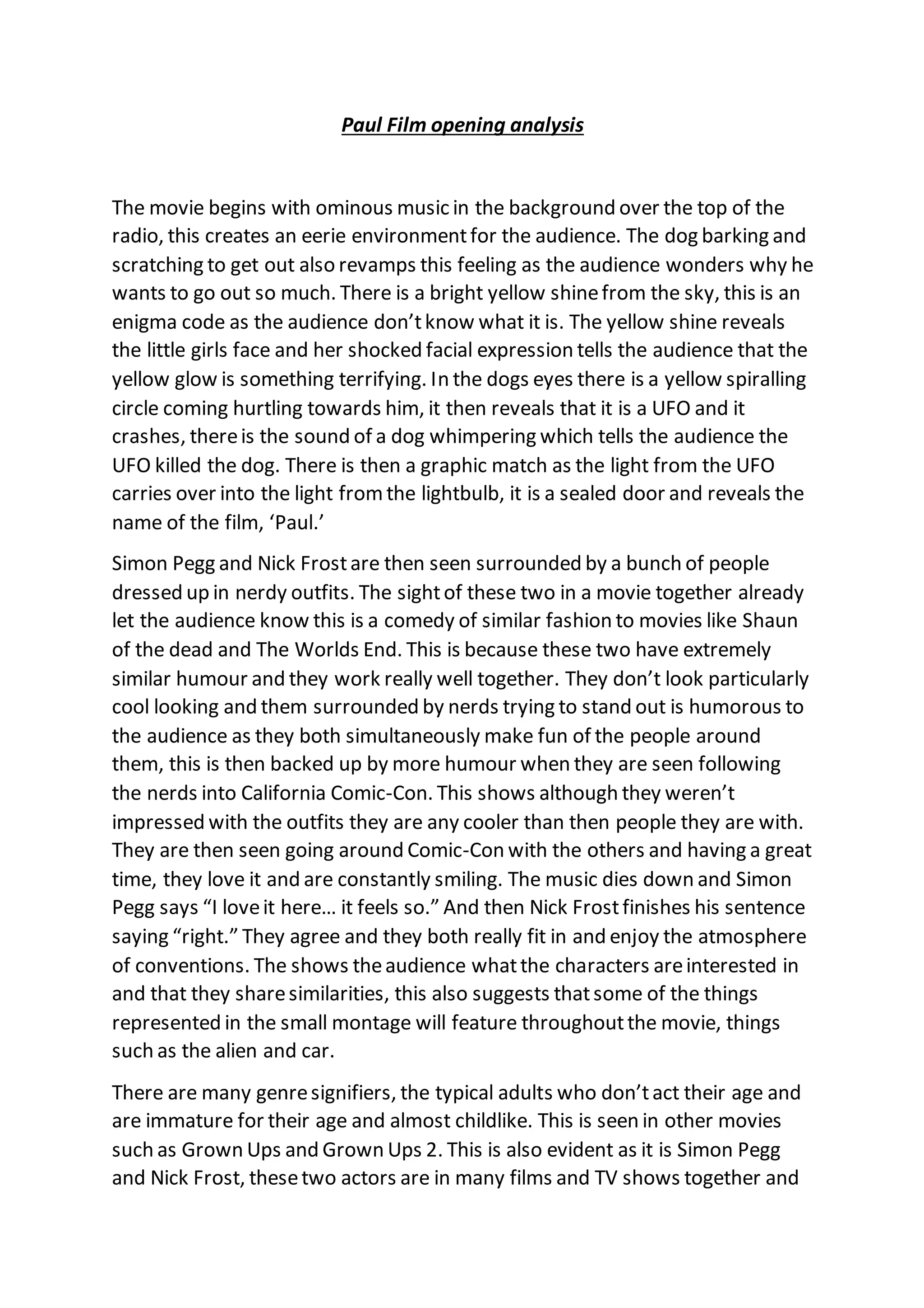 Paul film opening analysis | DOCX