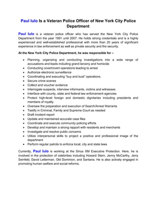 Paul Iulo Is a Veteran Police Officer of New York City Police ...