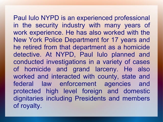 Paul iulo nypd is a successful security professional | PPT | Crime ...