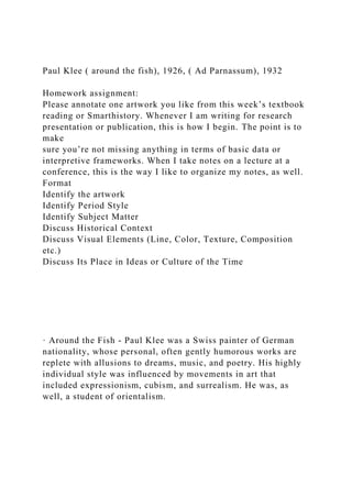 Paul Klee ( around the fish), 1926, ( Ad Parnassum), 1932Homew.docx