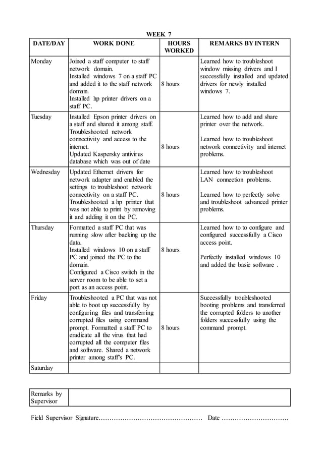 Sample of A logbook for Bachelor of Science in computer science ...