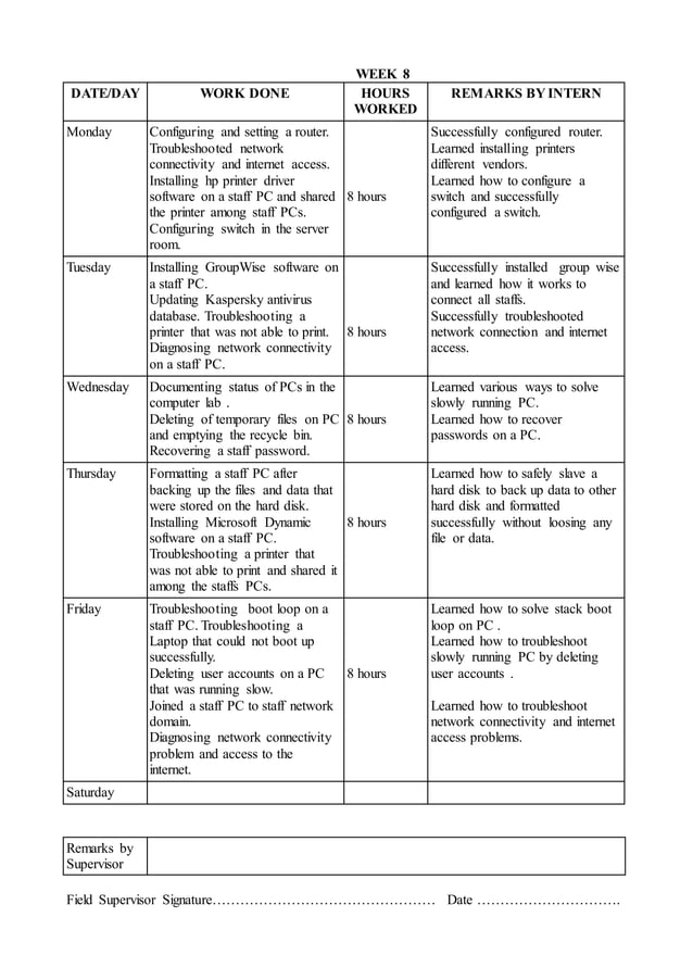 Sample of A logbook for Bachelor of Science in computer science ...